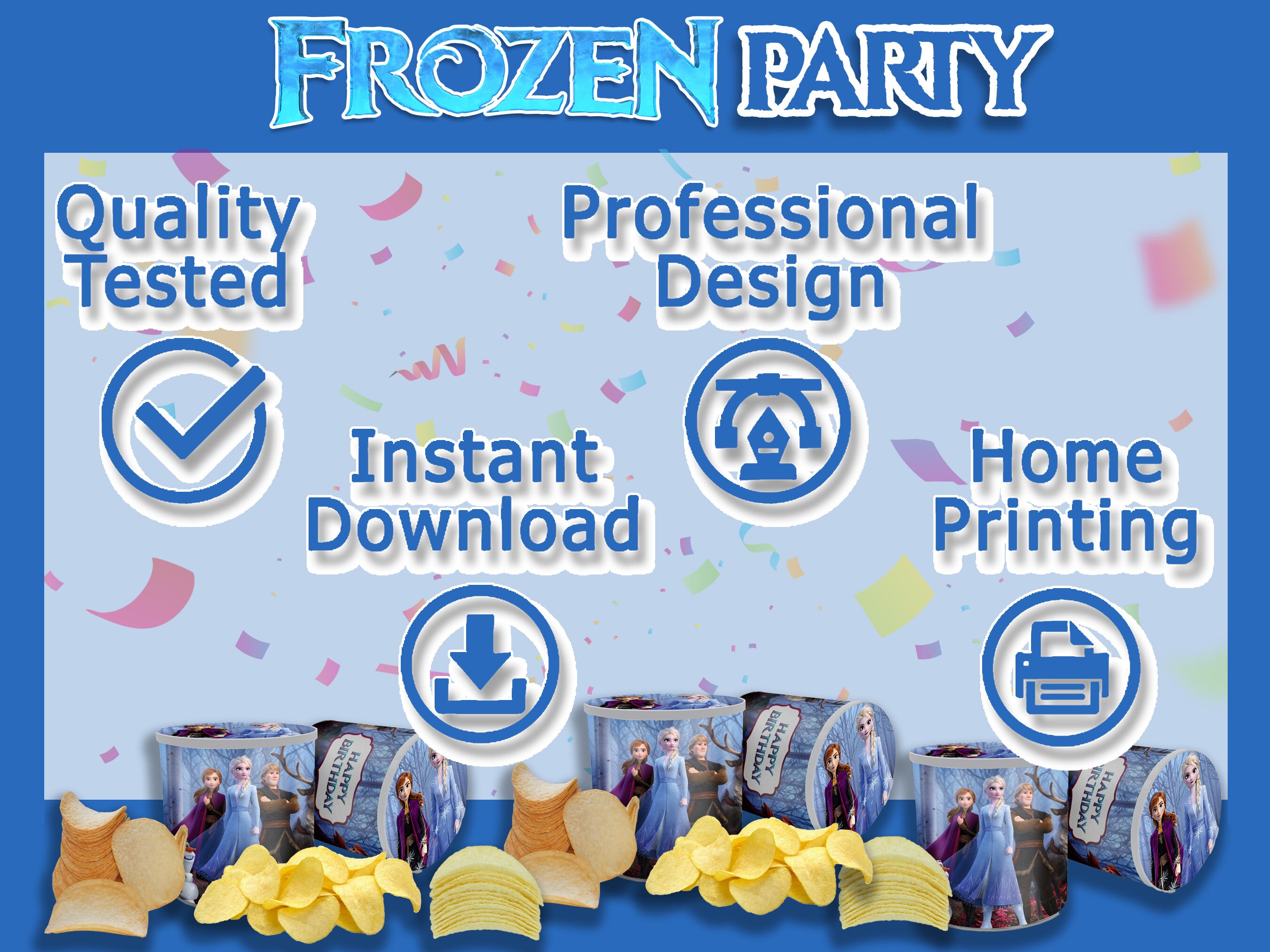 Frozen Birthday Party Pringles Shaker Templates - Anna Elsa 40gr Chips ...
