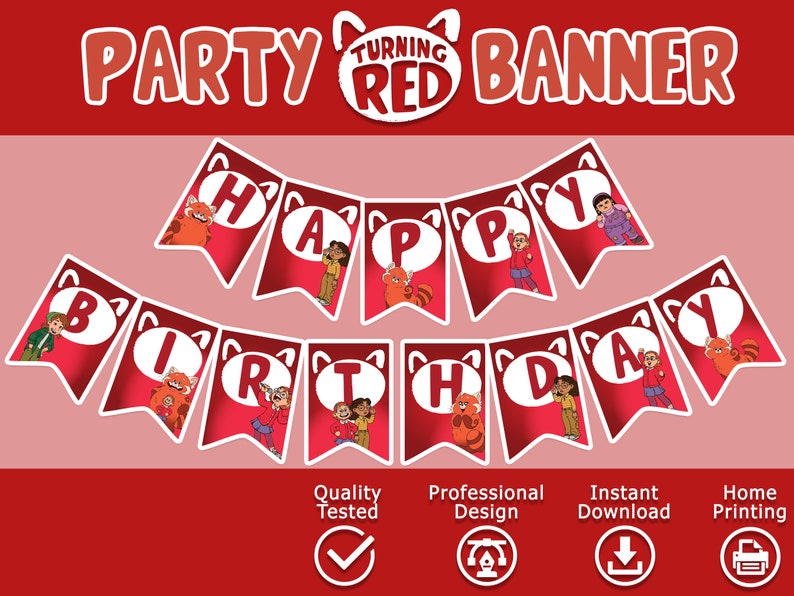 Turning Red Banner, Turning Red Birthday Banner, Turning Red Digital ...