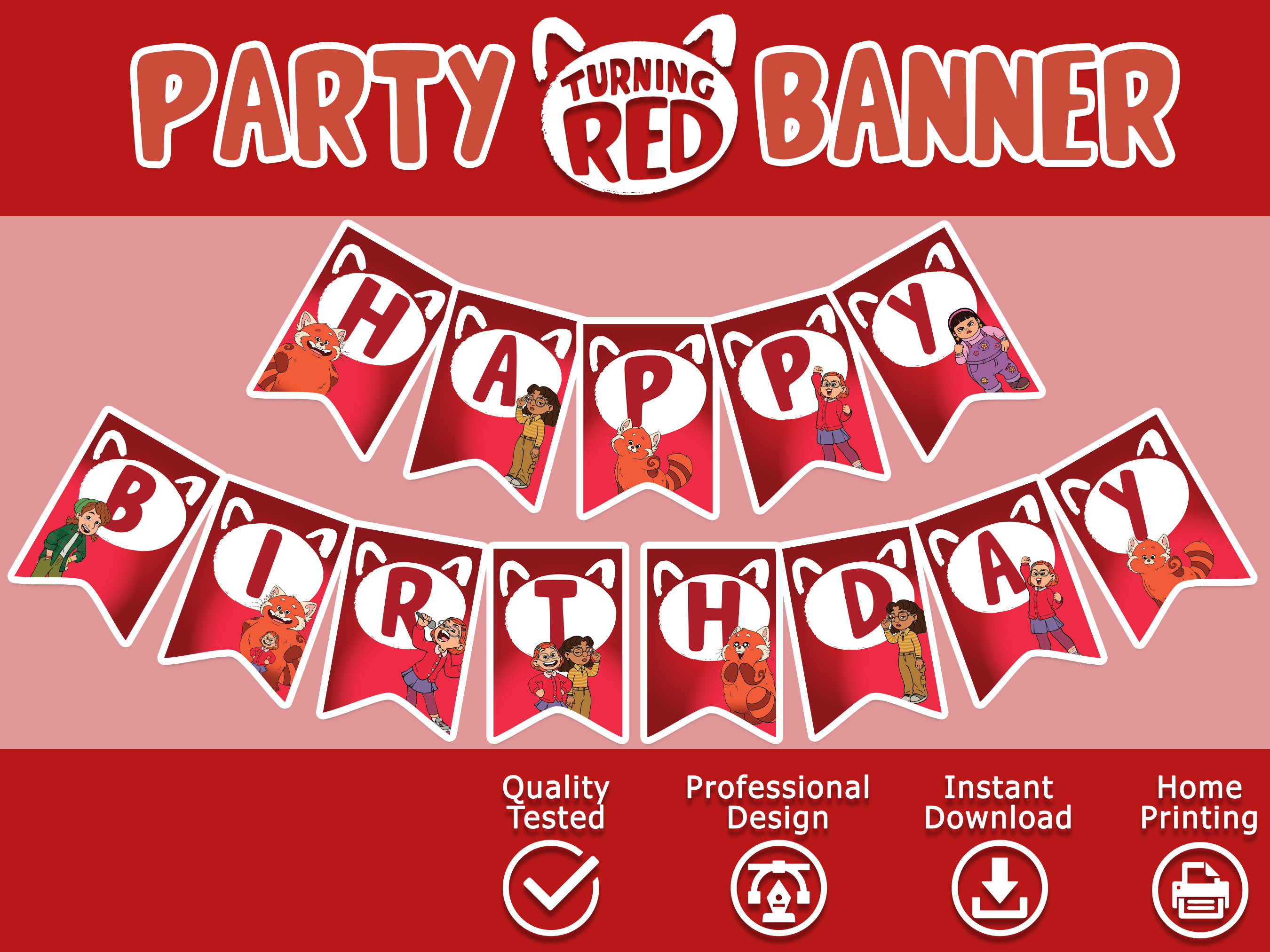 Turning Red Banner, Turning Red Birthday Banner, Turning Red Digital ...