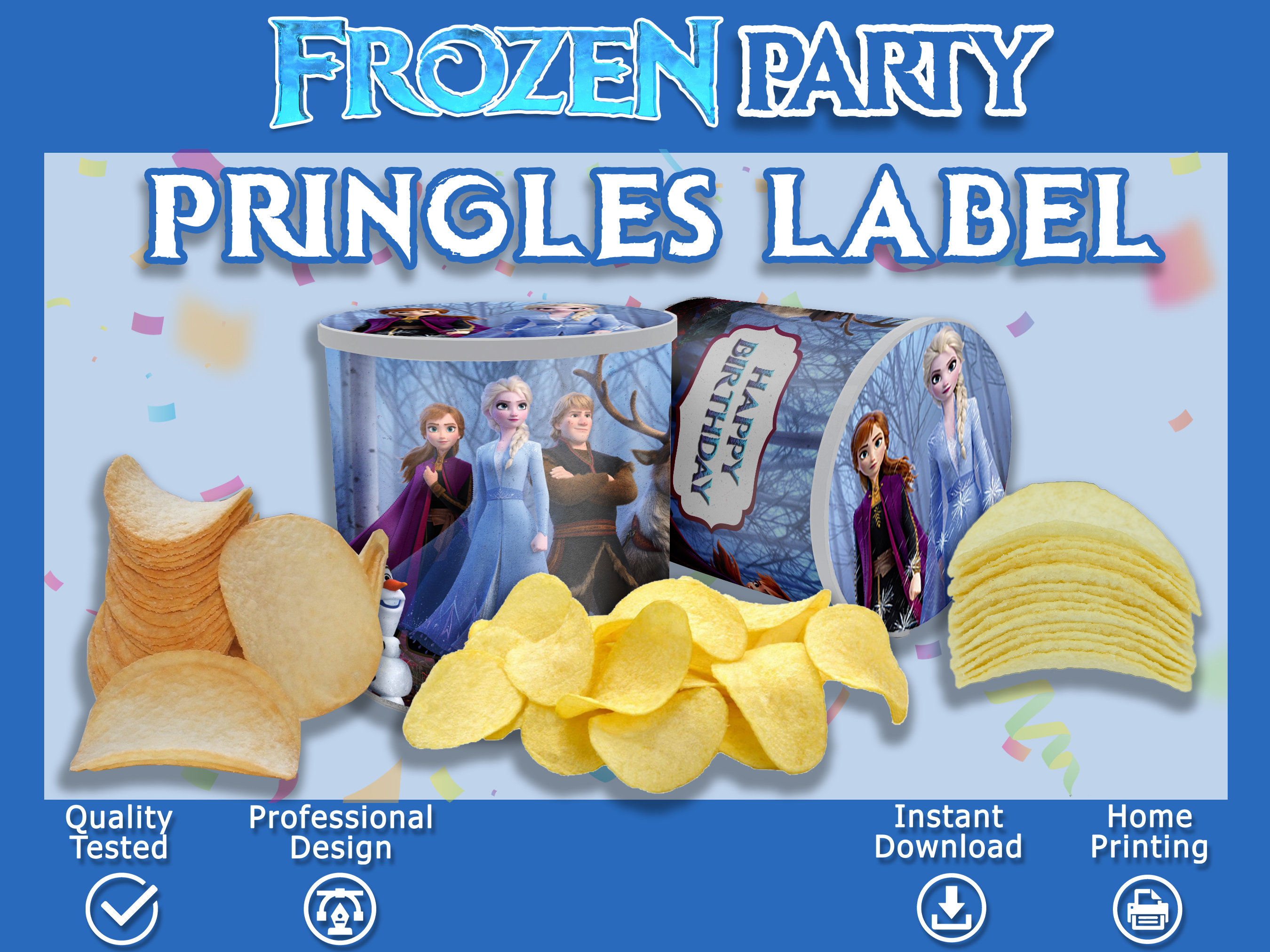 Frozen Birthday Party Pringles Shaker Templates - Anna Elsa 40gr Chips ...