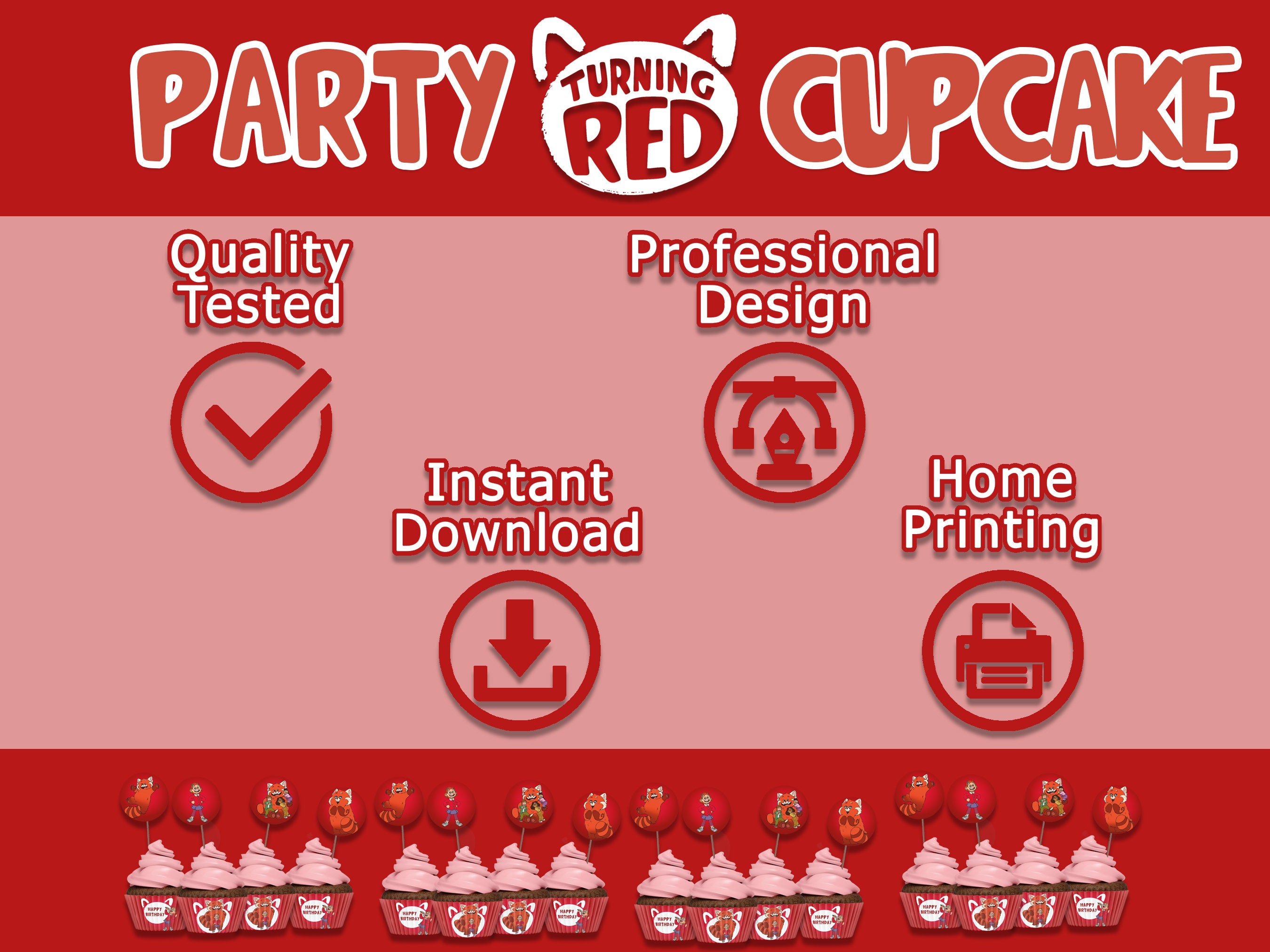 Turning Red Cake Topper, Turning Red Cupcake Topper, Turning Red Cake ...