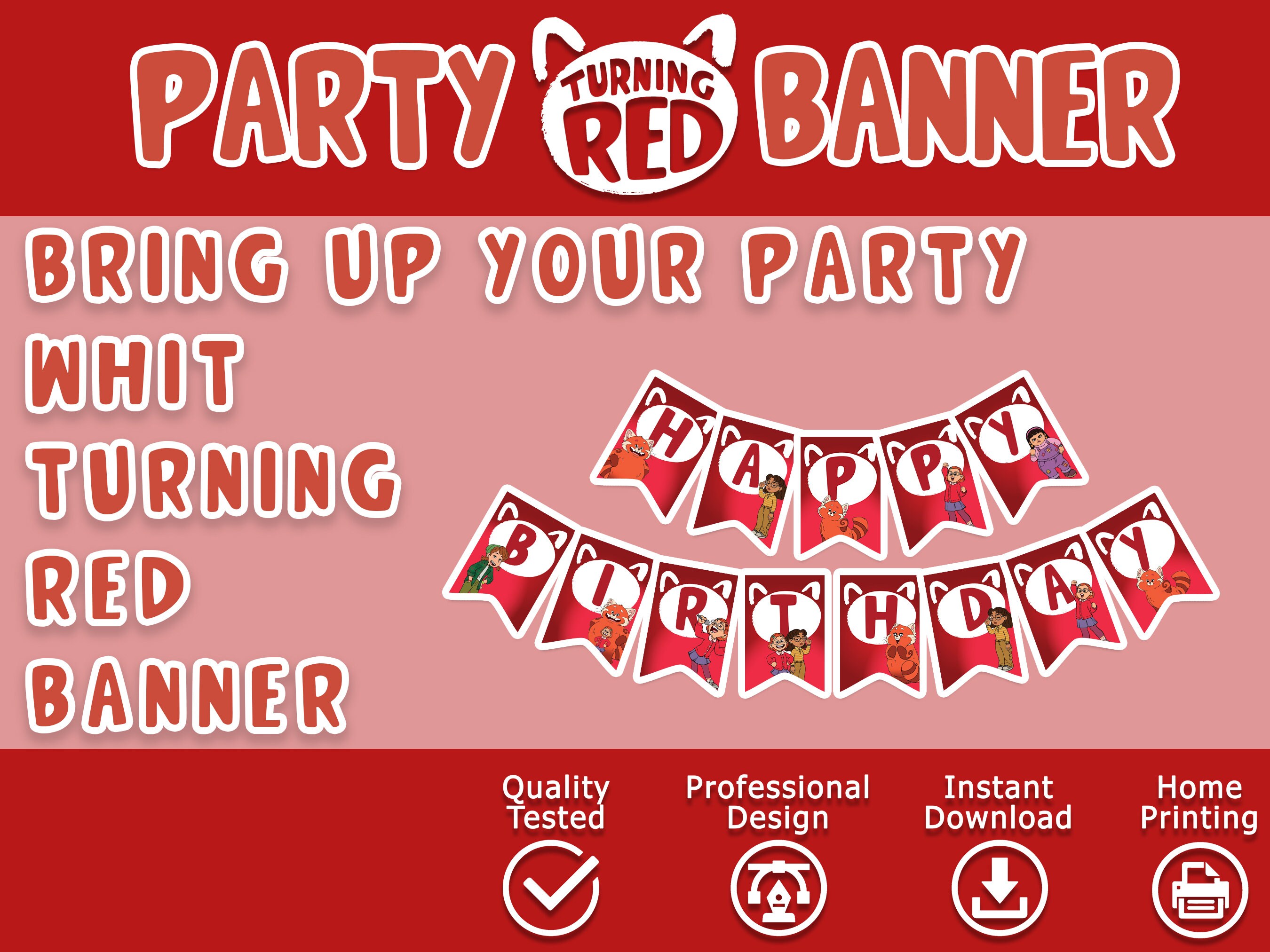 Turning Red Banner, Turning Red Birthday Banner, Turning Red Digital ...