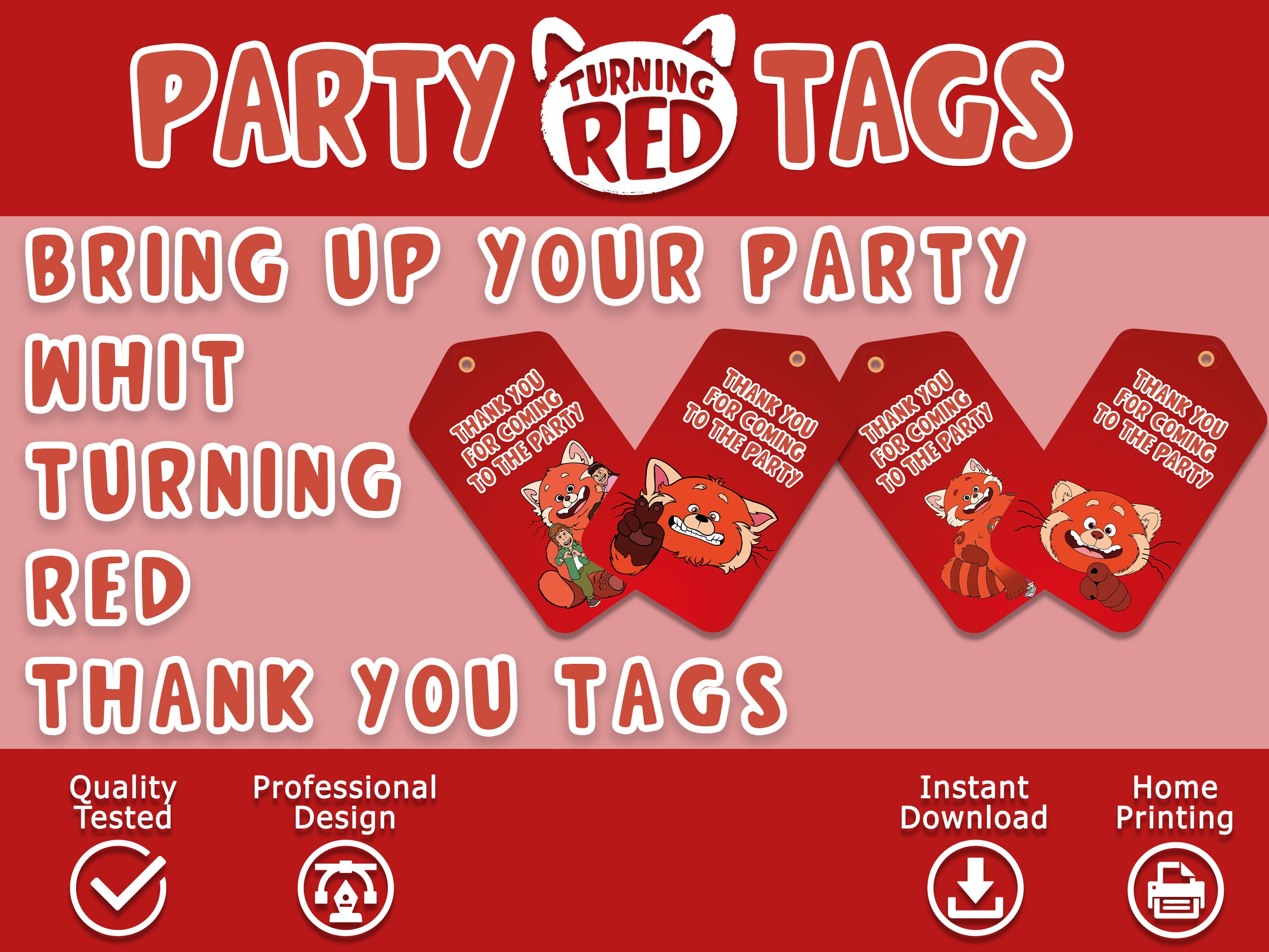 Turning Red Thank You Tags, Turning Red Favor Tag, Turning Red Party ...