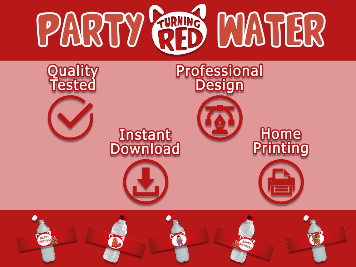 Turning Red Water Bottle Labels, Turning Red Water Labels, Turning Red ...