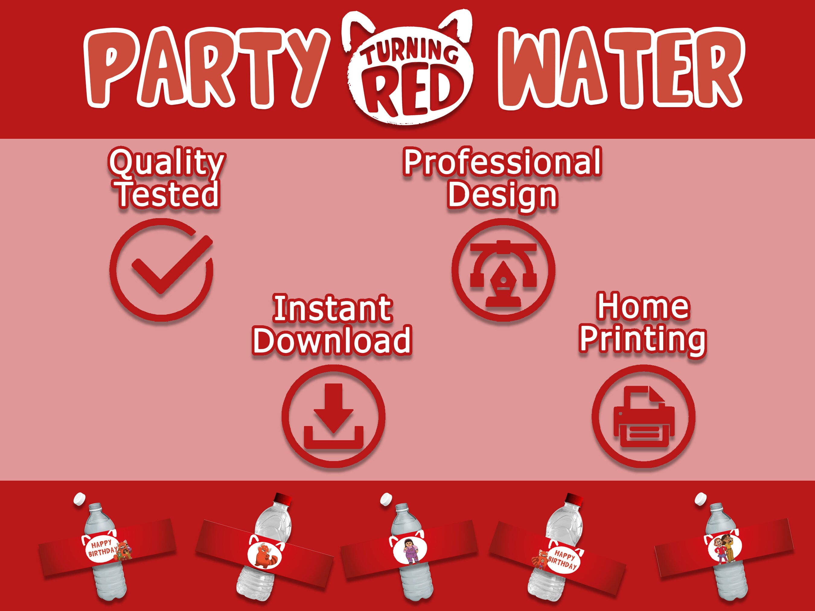 Turning Red Water Bottle Labels, Turning Red Water Labels, Turning Red ...