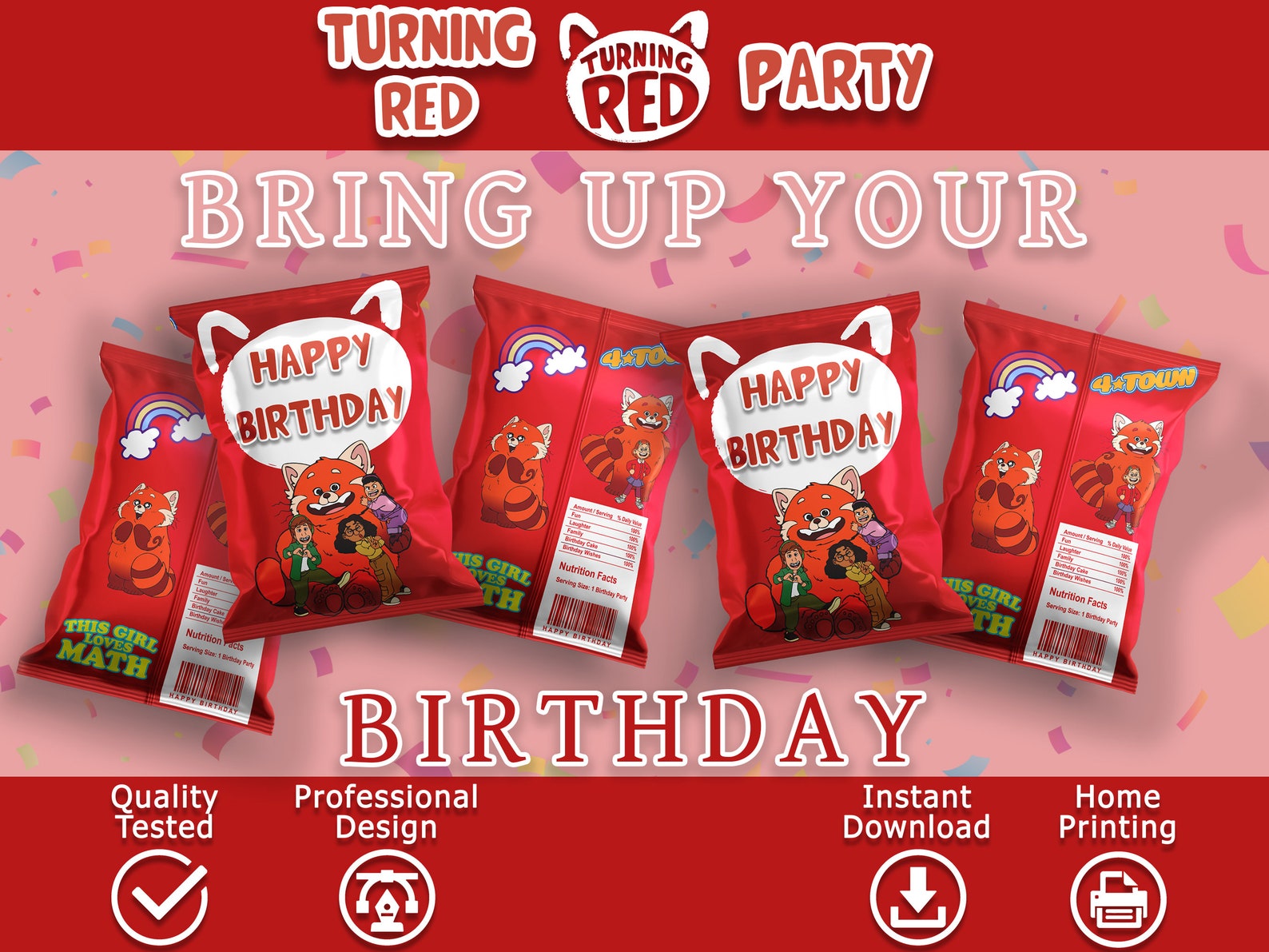 Turning Red Chip Bag Label, Turning Red Chips Party, Theme Birthday ...