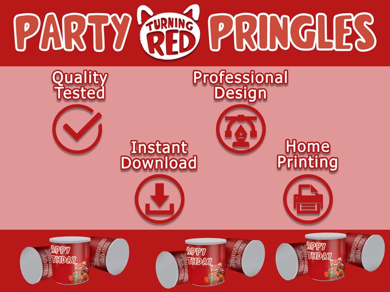 Turning Red Birthday Party Pringles Shaker Templates - Cute 40gr Chips ...