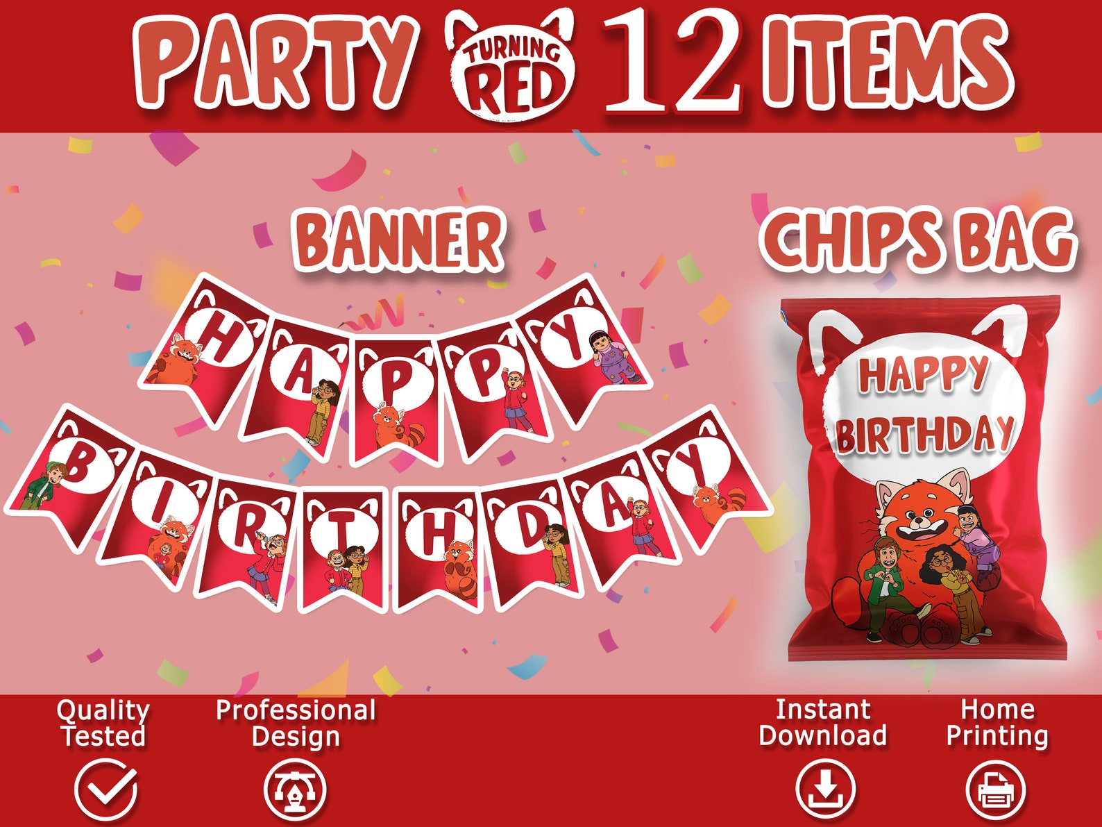 Turning Red Party Supplies, Turning Red Birthday Decorations, Printable ...