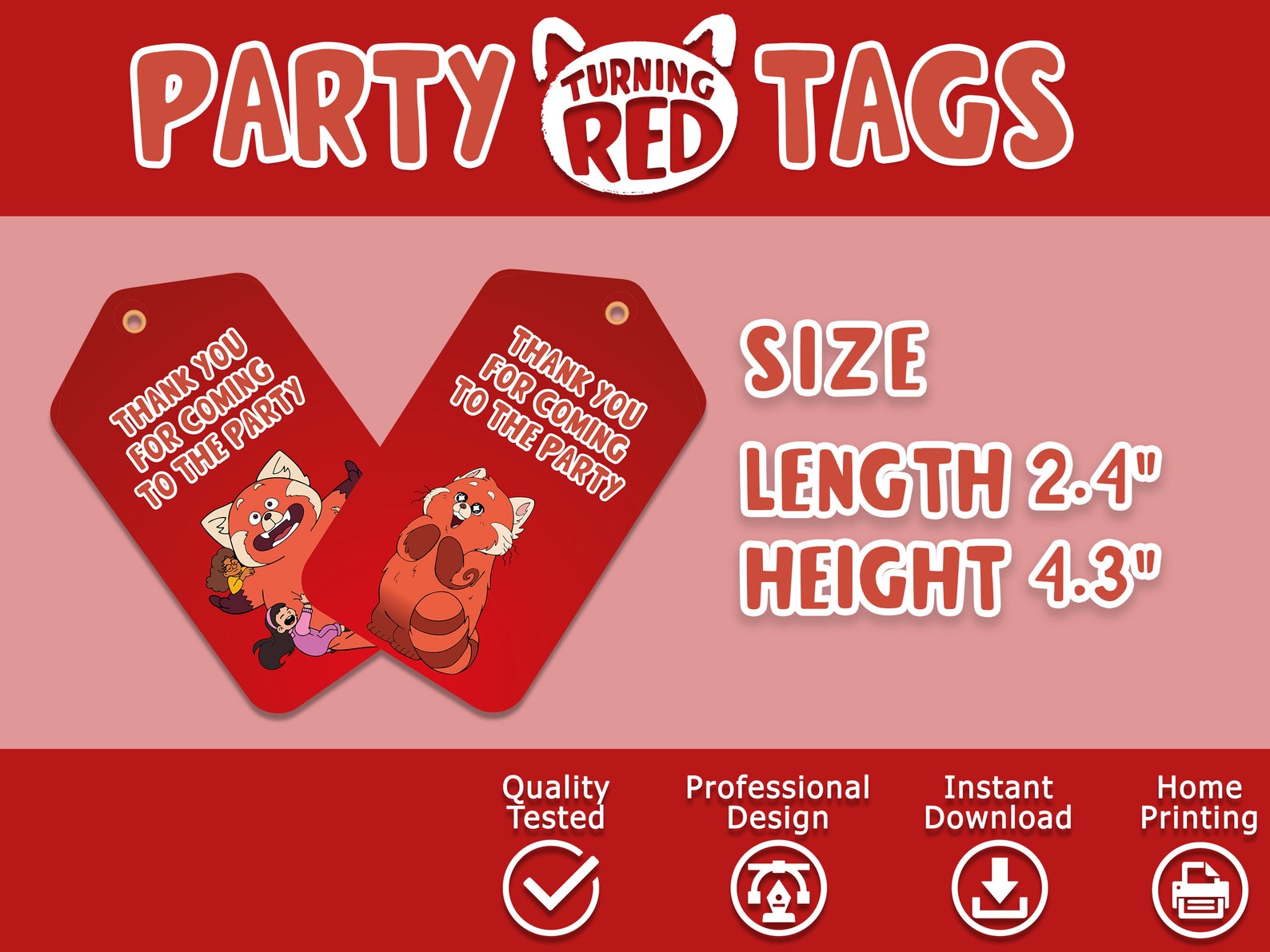 Turning Red Thank You Tags, Turning Red Favor Tag, Turning Red Party ...