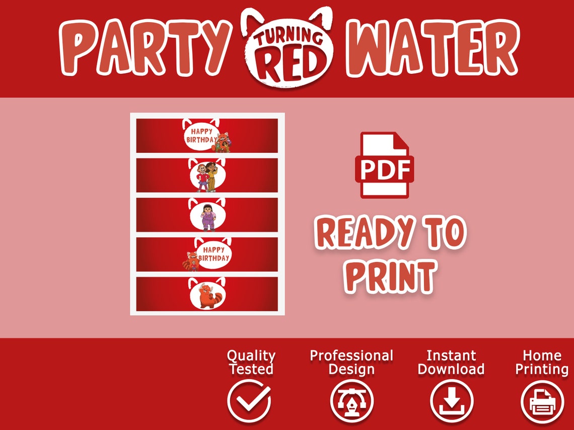 Turning Red Water Bottle Labels Turning Red Water Labels | Etsy