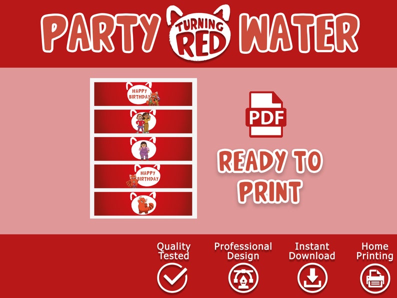 Turning Red Water Bottle Labels Turning Red Water Labels | Etsy