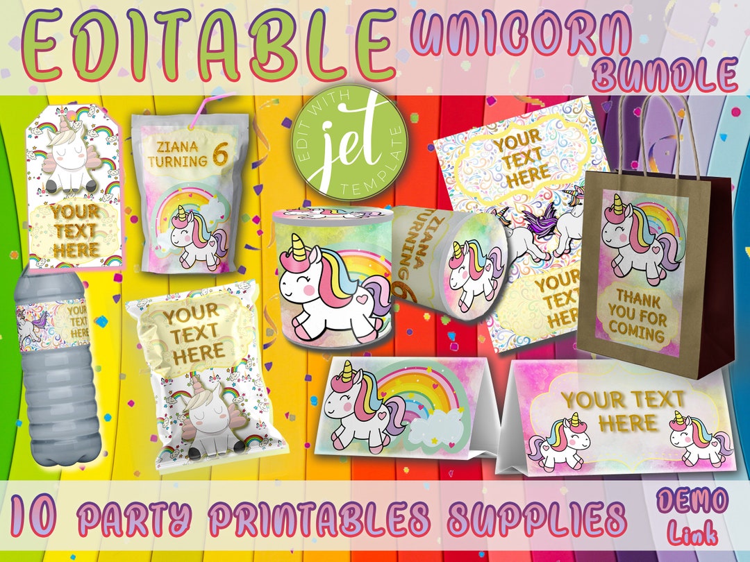 Unicorn Birthday Party Printable Bundle: Bags, Chips, Labels, Favors ...