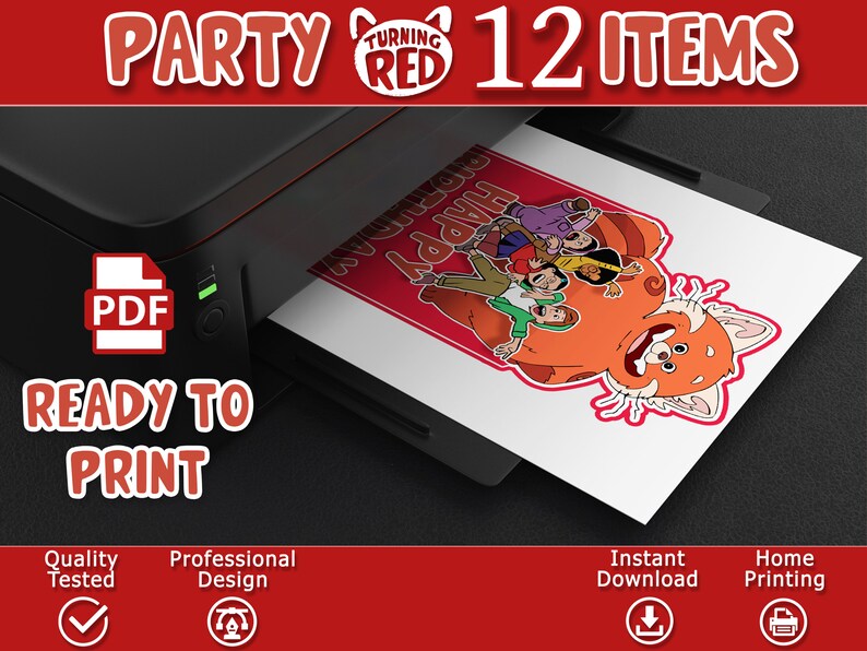 Turning Red Party Supplies, Turning Red Birthday Decorations, Printable ...