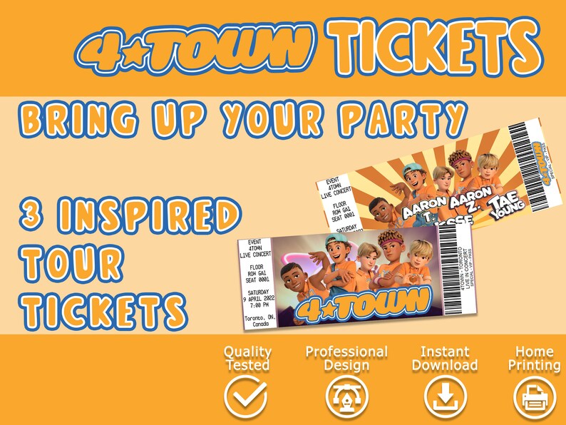 Entradas para 4 Town, pegatinas para fiestas de 4 Town, invitaciones al ...