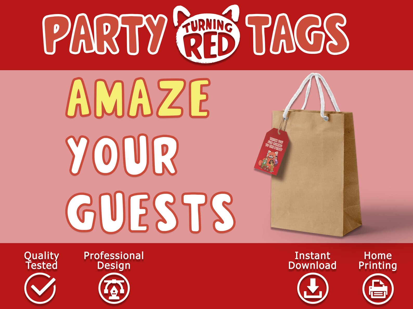 Turning Red Thank You Tags, Turning Red Favor Tag, Turning Red Party ...