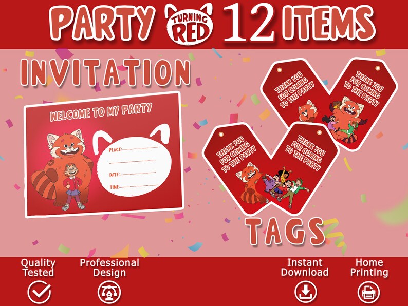 Turning Red Party Supplies, Turning Red Birthday Decorations, Printable ...