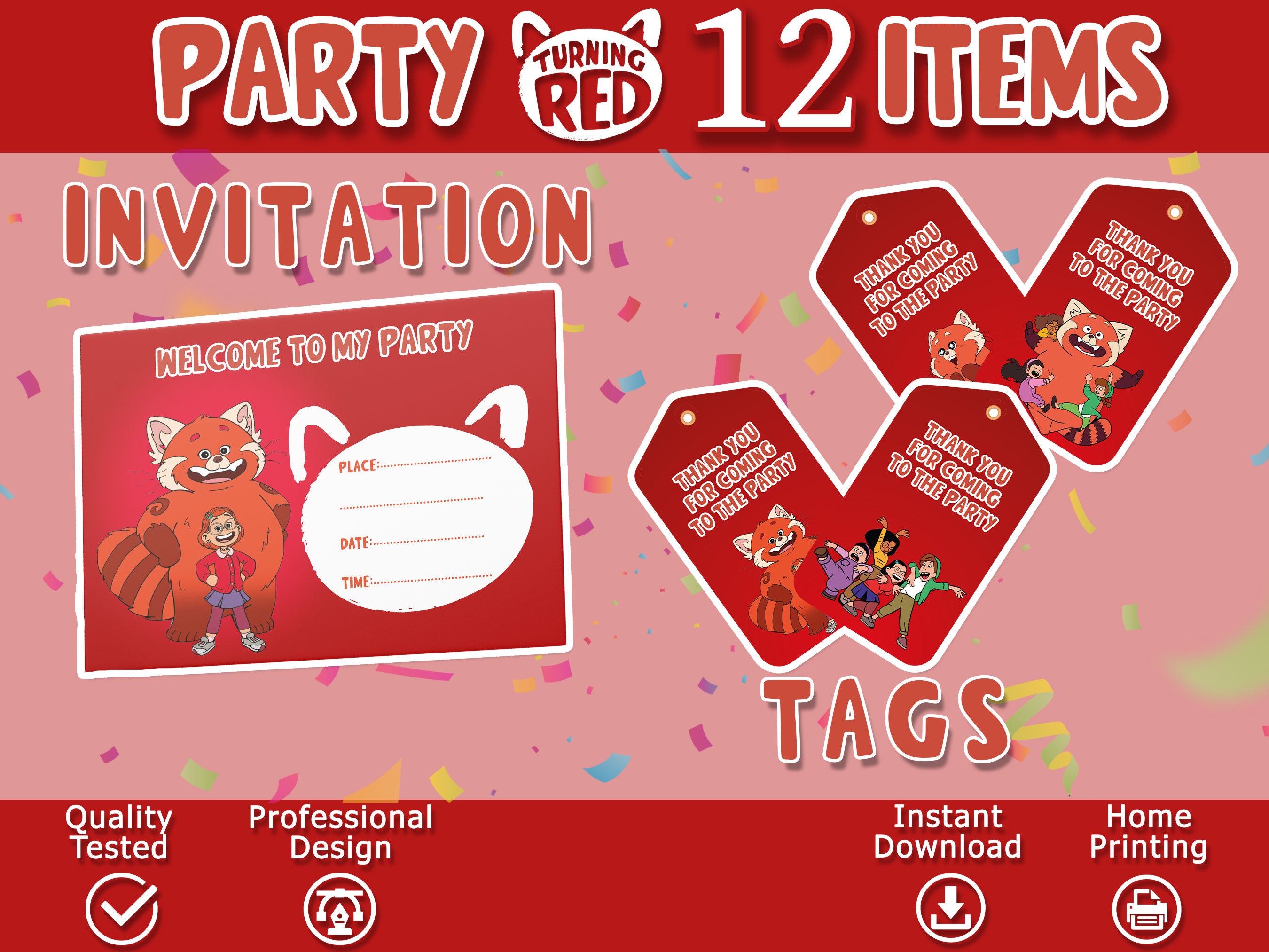 Turning Red Party Supplies, Turning Red Birthday Decorations, Printable ...