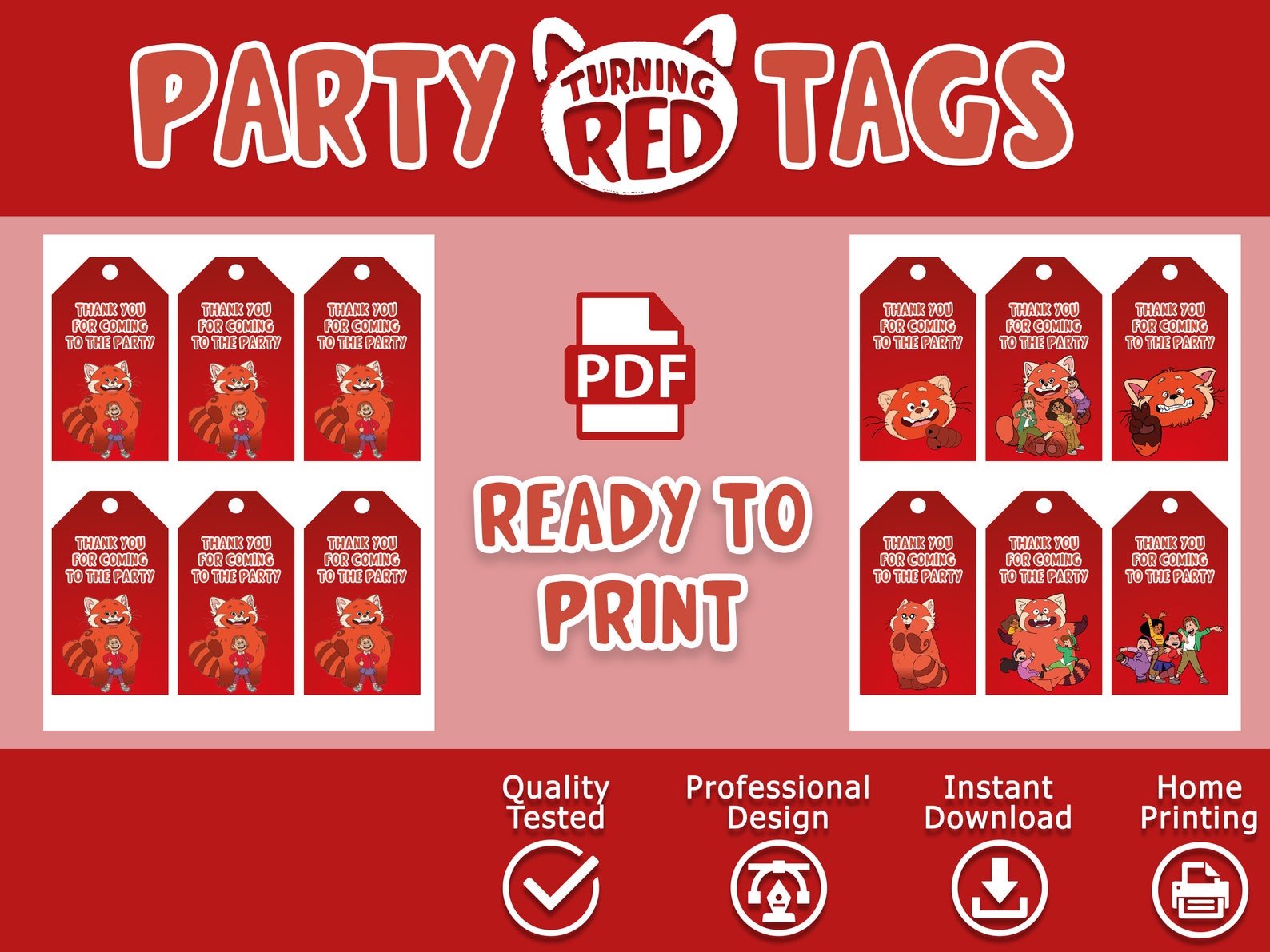 Turning Red Thank You Tags, Turning Red Favor Tag, Turning Red Party ...