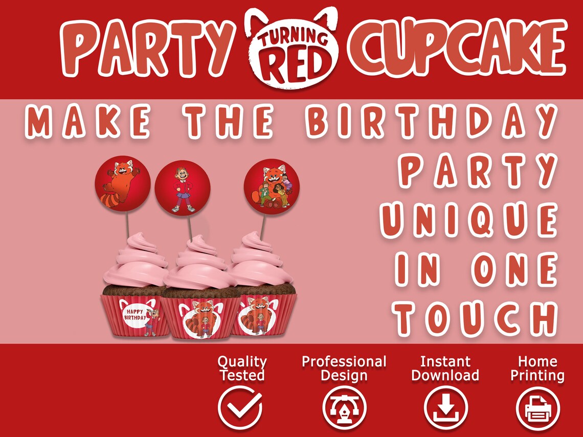 Turning Red Cake Topper, Turning Red Cupcake Topper, Turning Red Cake ...