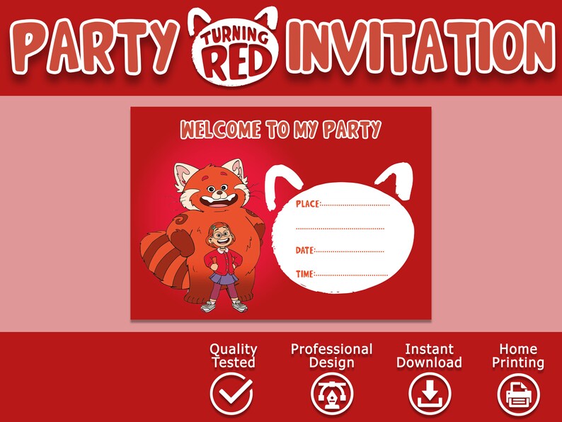 Turning Red Invitation, Turning Red Invite, Turning Red Birthday Invite ...