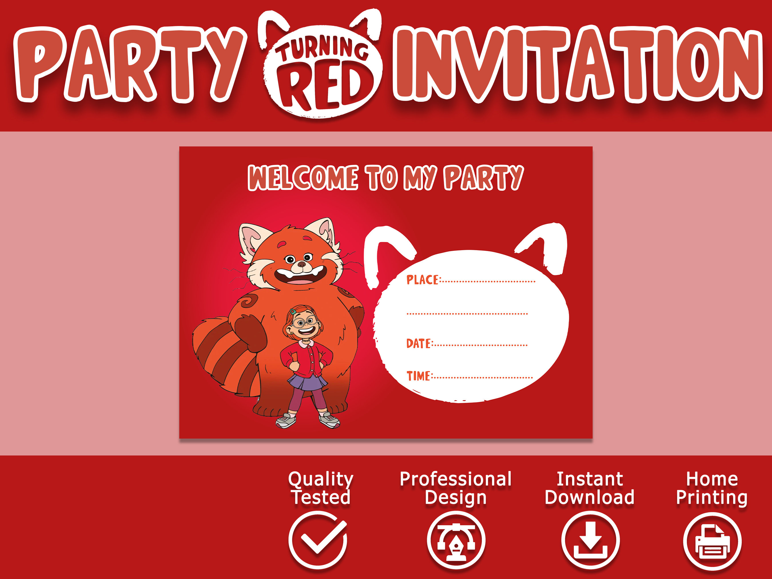Turning Red Invitation, Turning Red Invite, Turning Red Birthday Invite ...
