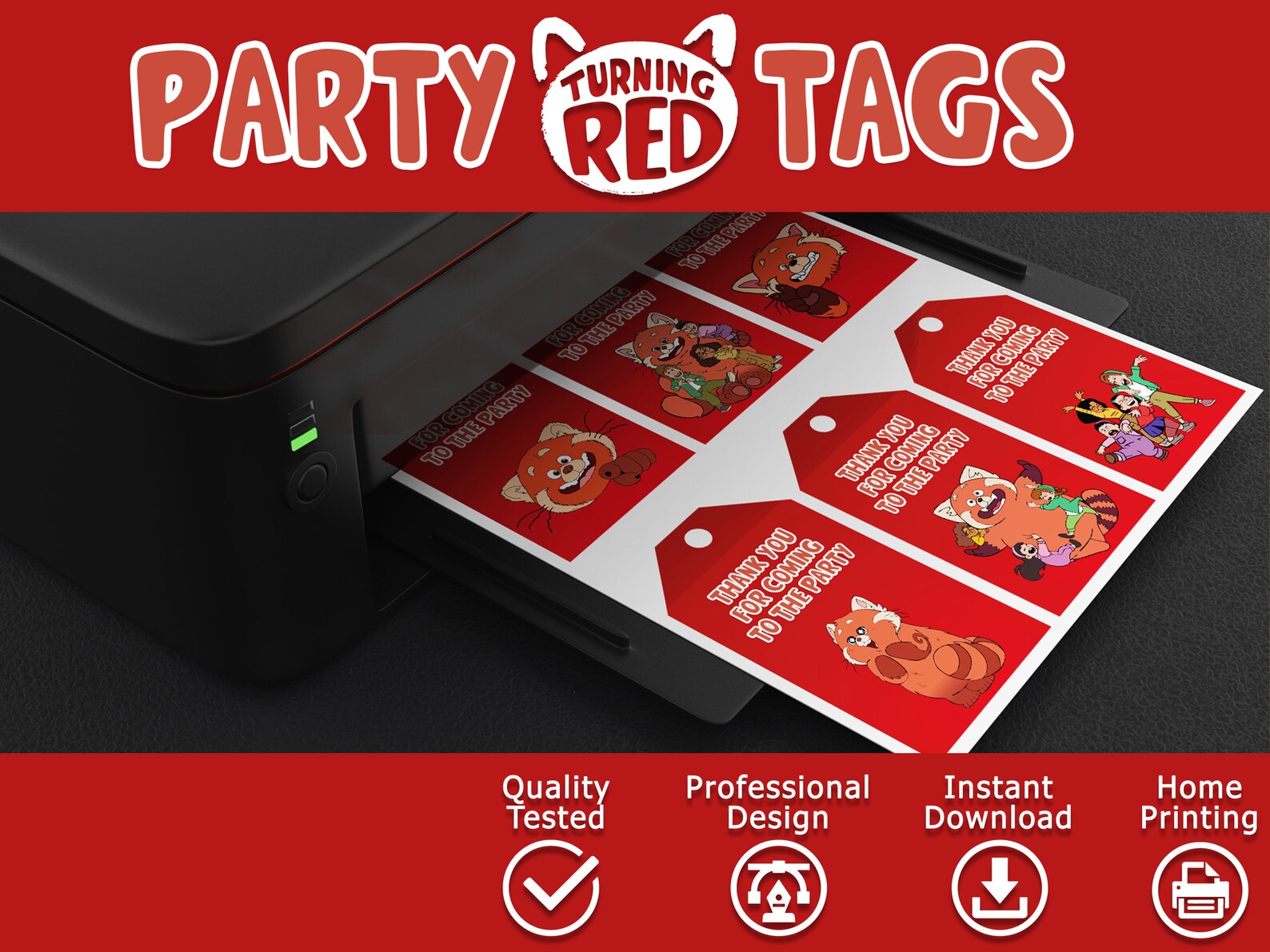 Turning Red Thank You Tags, Turning Red Favor Tag, Turning Red Party ...