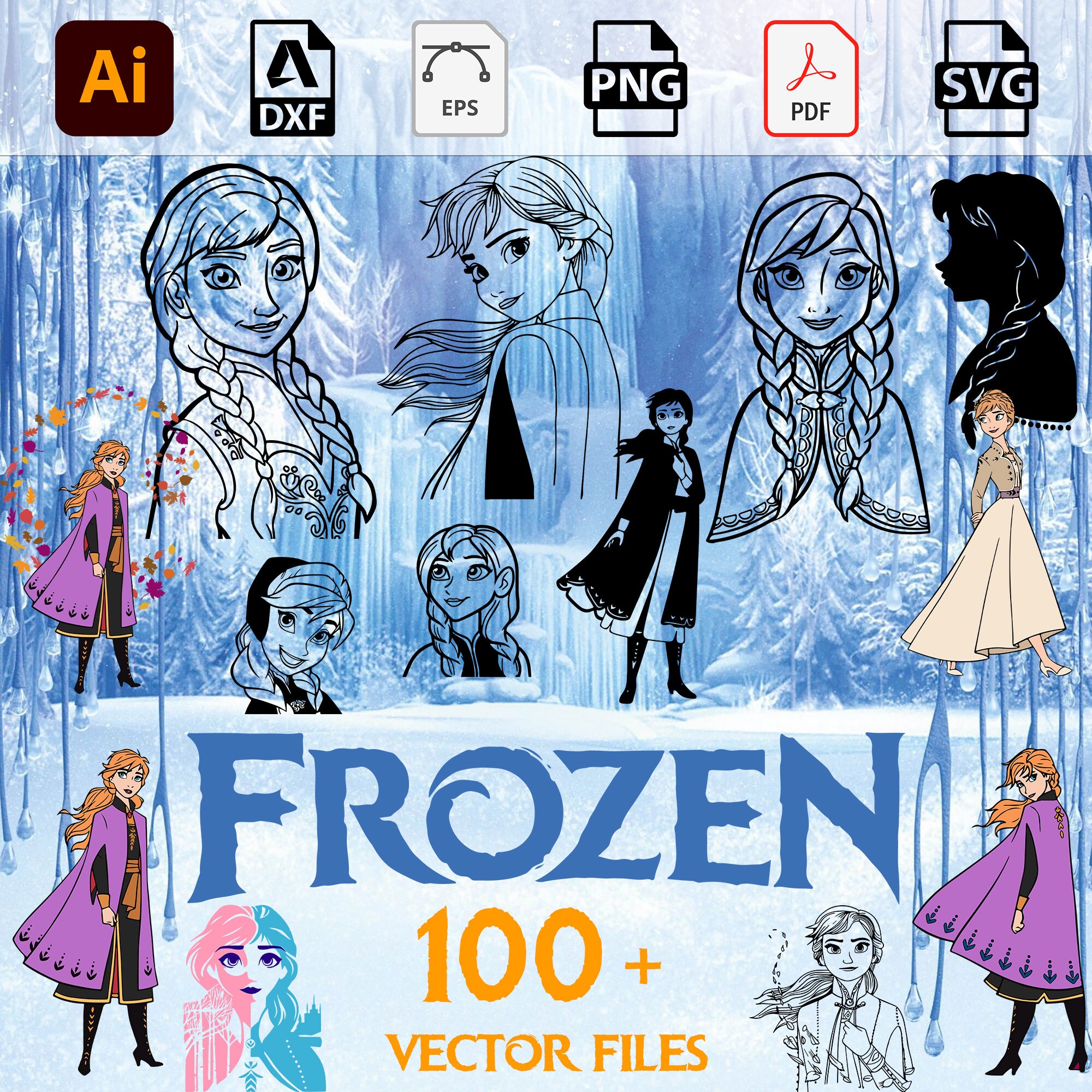 Frozen SVG PNG Clipart Bundle, Frozen Svg Tumbler, Frozen Svg Cricut ...
