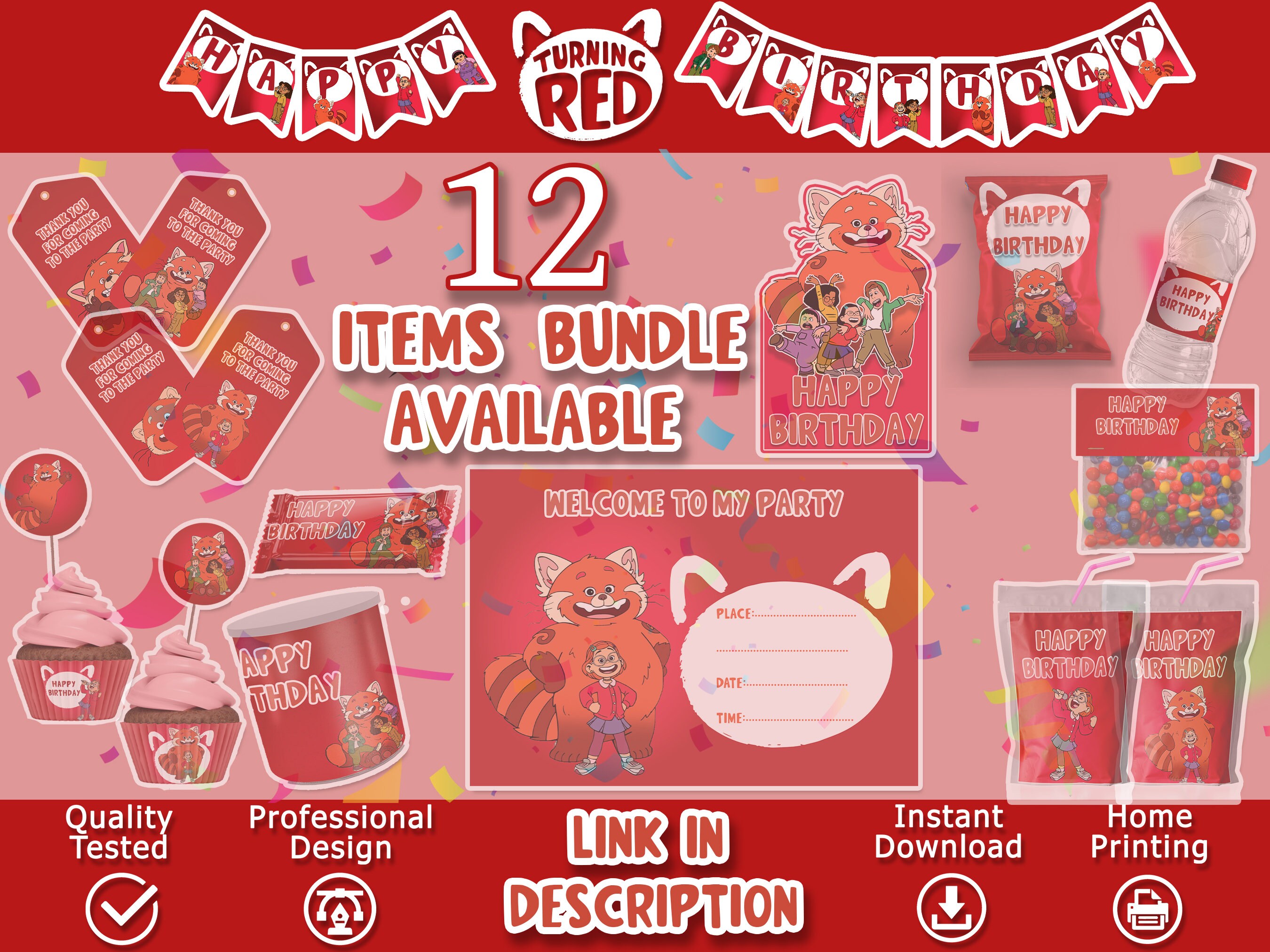 Turning Red Banner, Turning Red Birthday Banner, Turning Red Digital ...