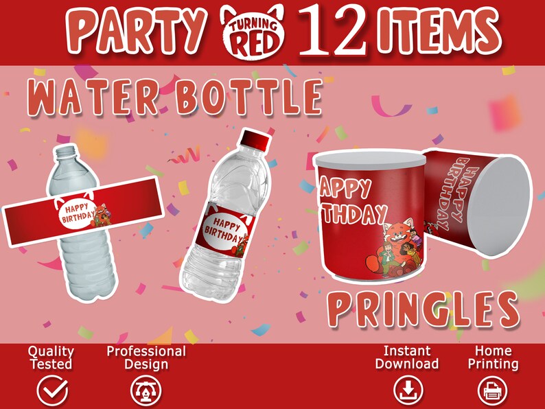 Turning Red Party Supplies, Turning Red Birthday Decorations, Printable ...