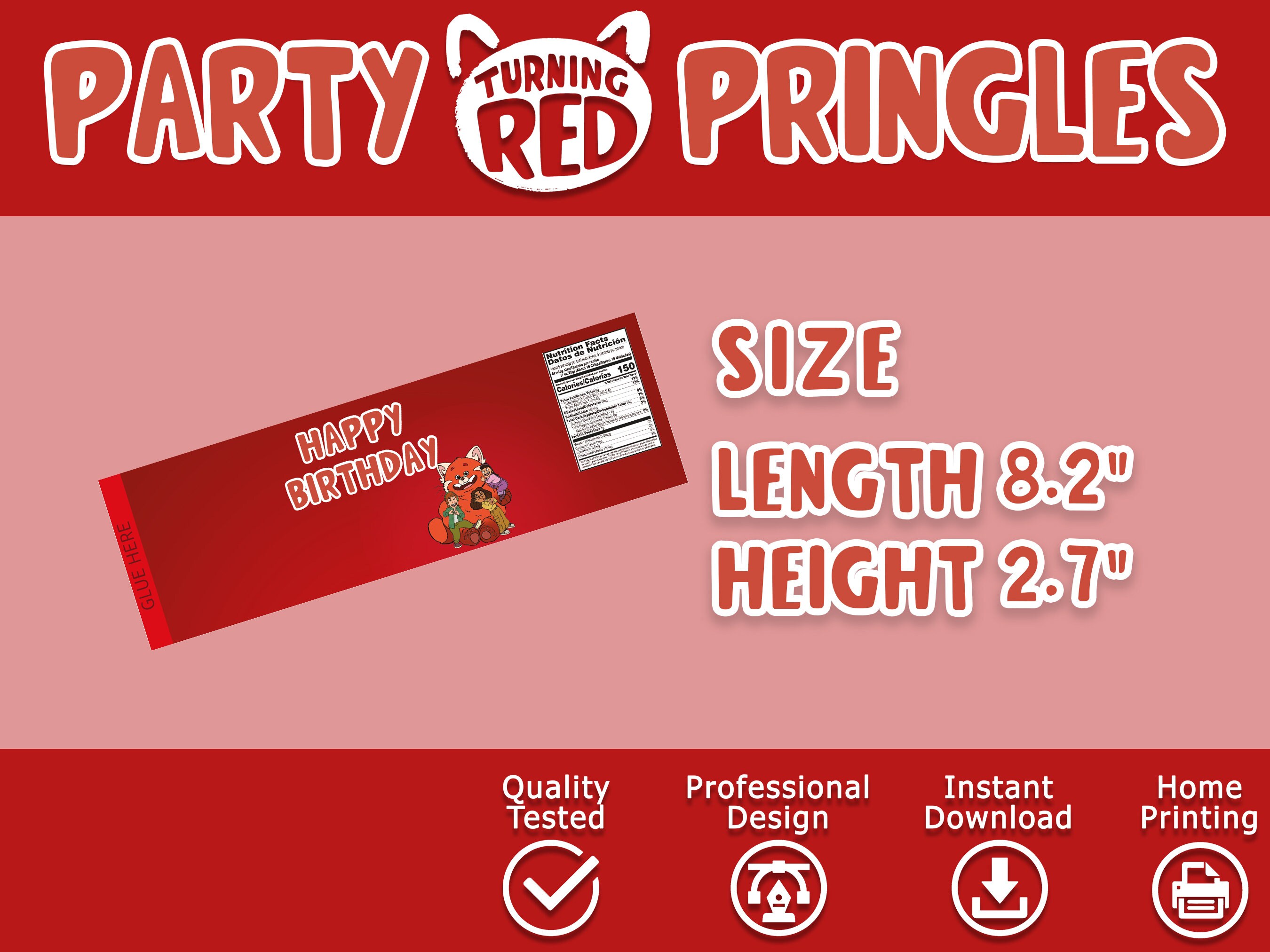 Turning Red Birthday Party Pringles Shaker Templates - Cute 40gr Chips ...