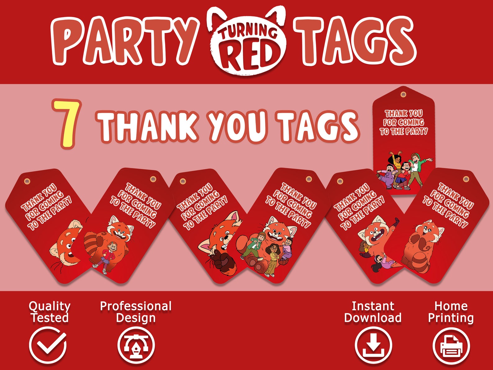Turning Red Thank You Tags, Turning Red Favor Tag, Turning Red Party ...