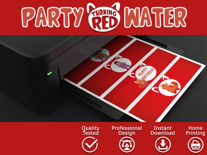 Turning Red Water Bottle Labels, Turning Red Water Labels, Turning Red ...