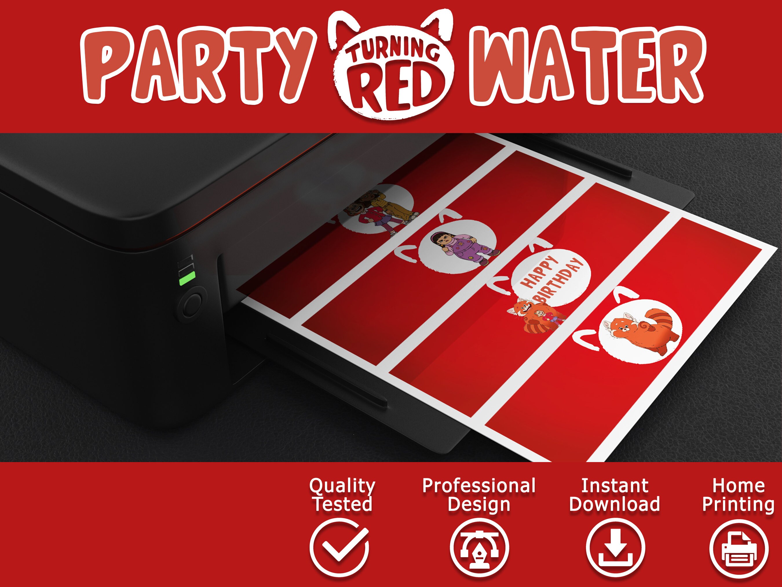 Turning Red Water Bottle Labels, Turning Red Water Labels, Turning Red ...