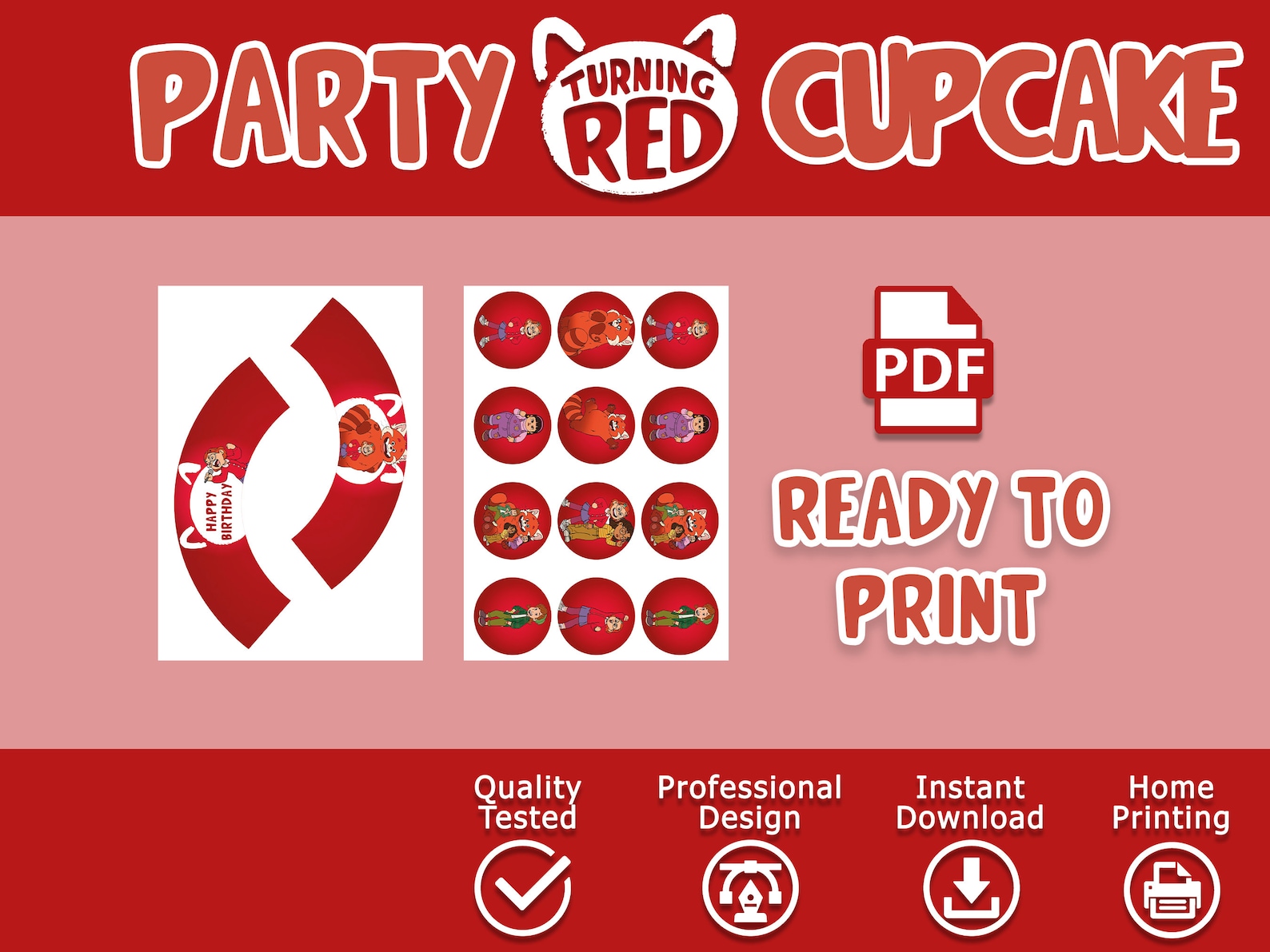 Turning Red Cake Topper, Turning Red Cupcake Topper, Turning Red Cake ...
