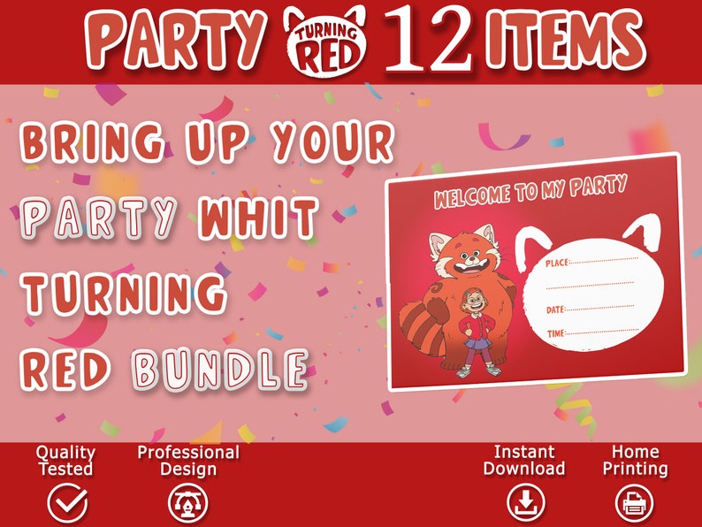 Turning Red Party Supplies, Turning Red Birthday Decorations, Printable ...
