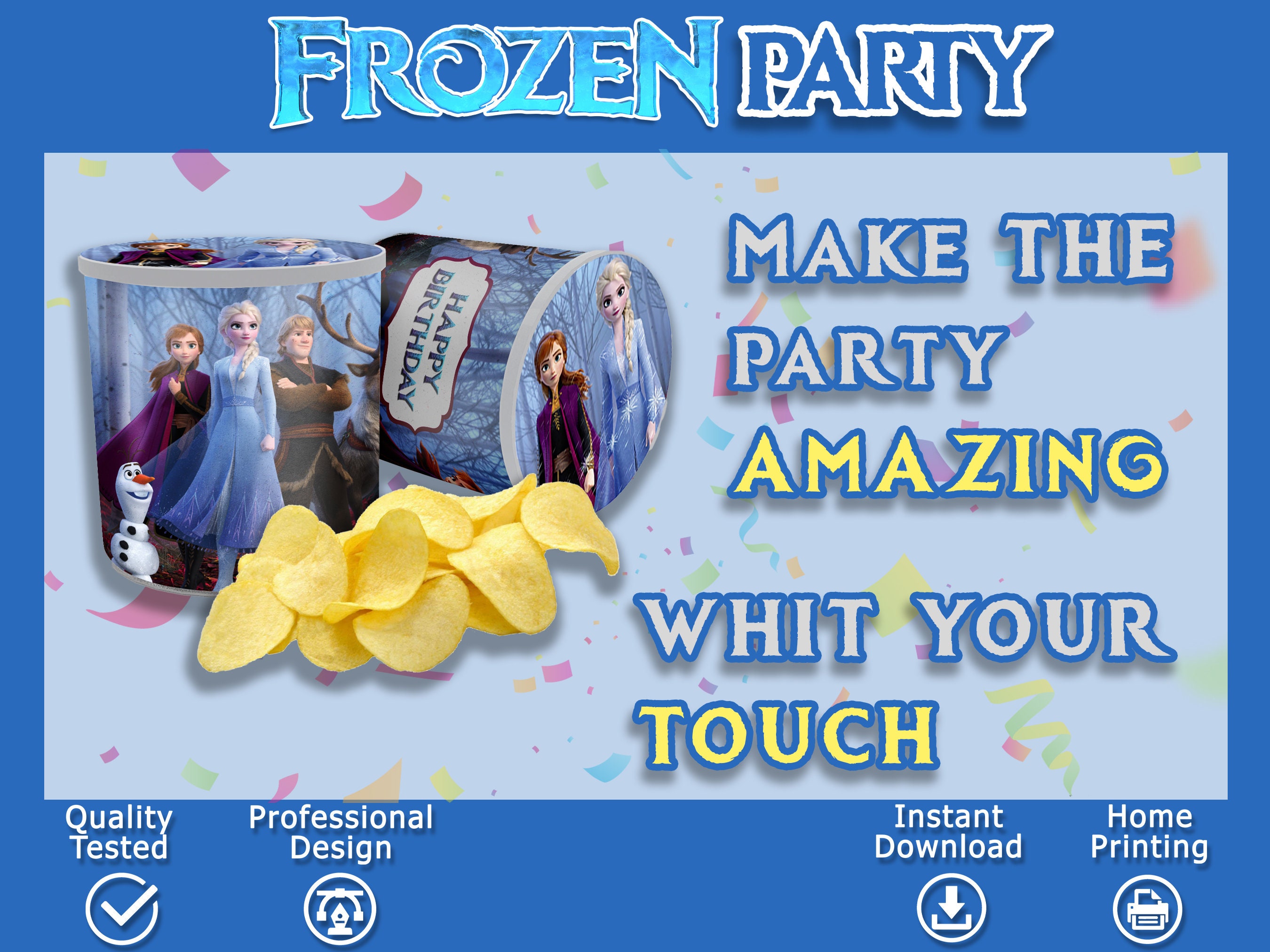 Frozen Birthday Party Pringles Shaker Templates - Anna Elsa 40gr Chips ...