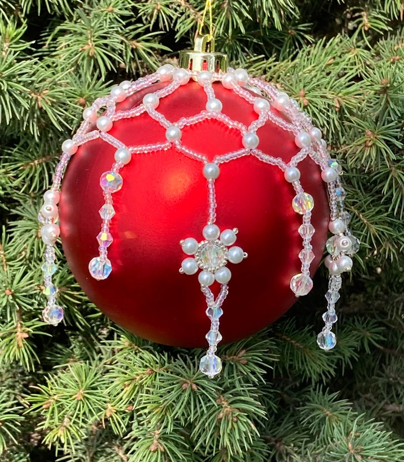 Beaded Christmas Ornament Cover Pattern Netting, Snowflakes & Icicles ...