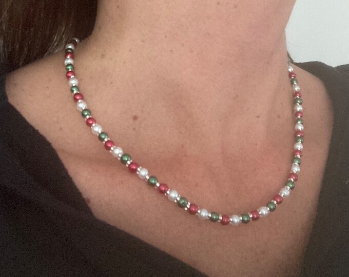 PEPPERMINT SWIRL Christmas Statement Necklace, Chunky Bracelet, Red & Green Beads, Child or ...