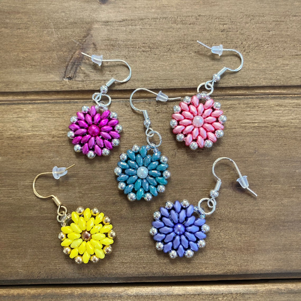 Beaded Flower Earrings Pattern Tutorial, 2 Tutorials for Sunflower ...