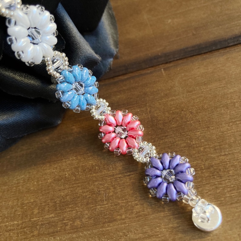 Tutorial for Little Beaded Flower Bracelet, With Multicolor Duo Beads ...