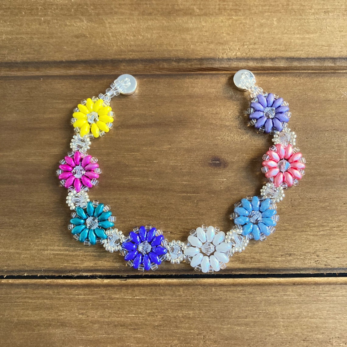 Tutorial for Little Beaded Flower Bracelet, With Multicolor Duo Beads ...