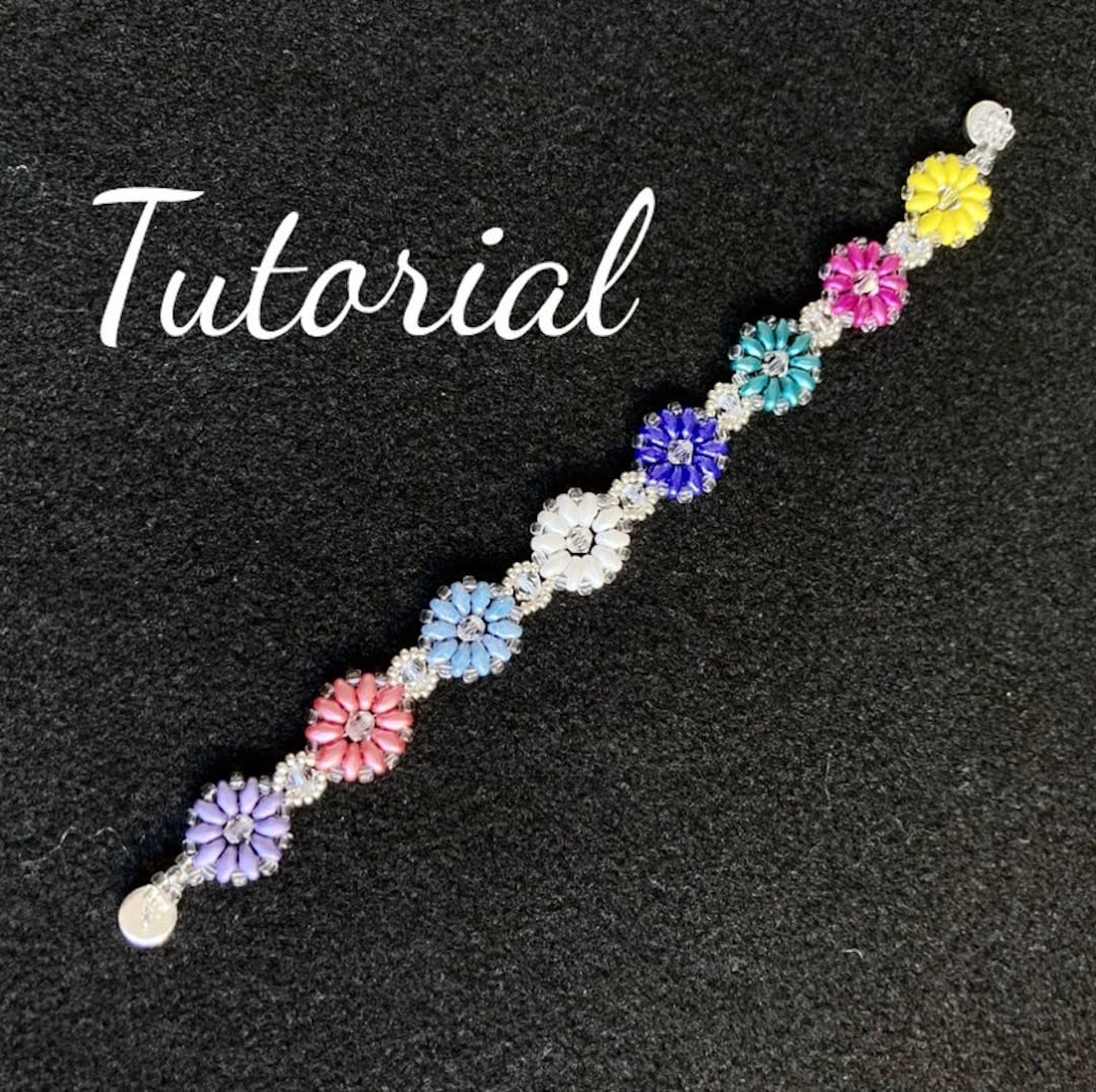 Tutorial for Little Beaded Flower Bracelet, With Multicolor Duo Beads ...