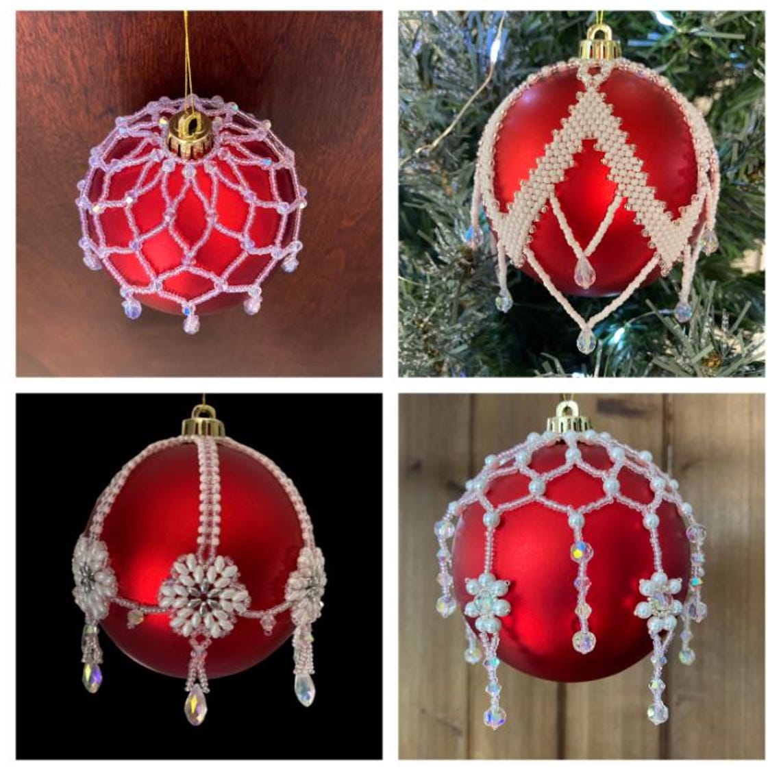4 Beaded Christmas Ornament Patterns PDF DIY Ornament Covers for 80mm ...