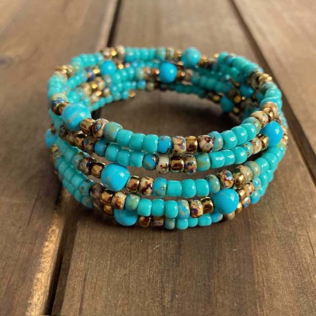 Turquoise Beaded Bracelet Turquoise Wrap Bracelet Turquoise Bangle Cuff ...