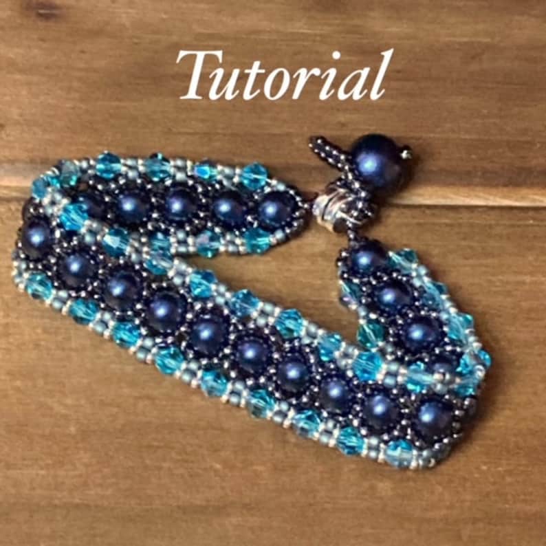 Woven Beaded Bracelet Tutorial / Pattern Using Pearls, Crystal Bicones ...