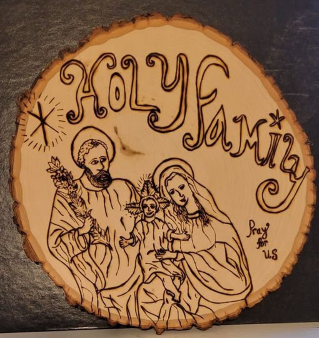 Holy Family Wood Burned Décor. Includes Saw Tooth Piece for Wall ...
