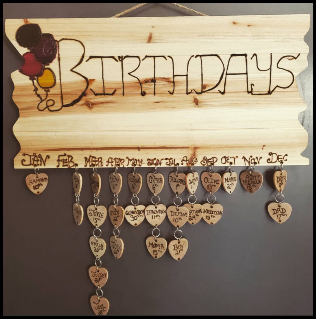 Custom Order Birthday Calendar Wood Burned Wall Décor Any Design - Etsy