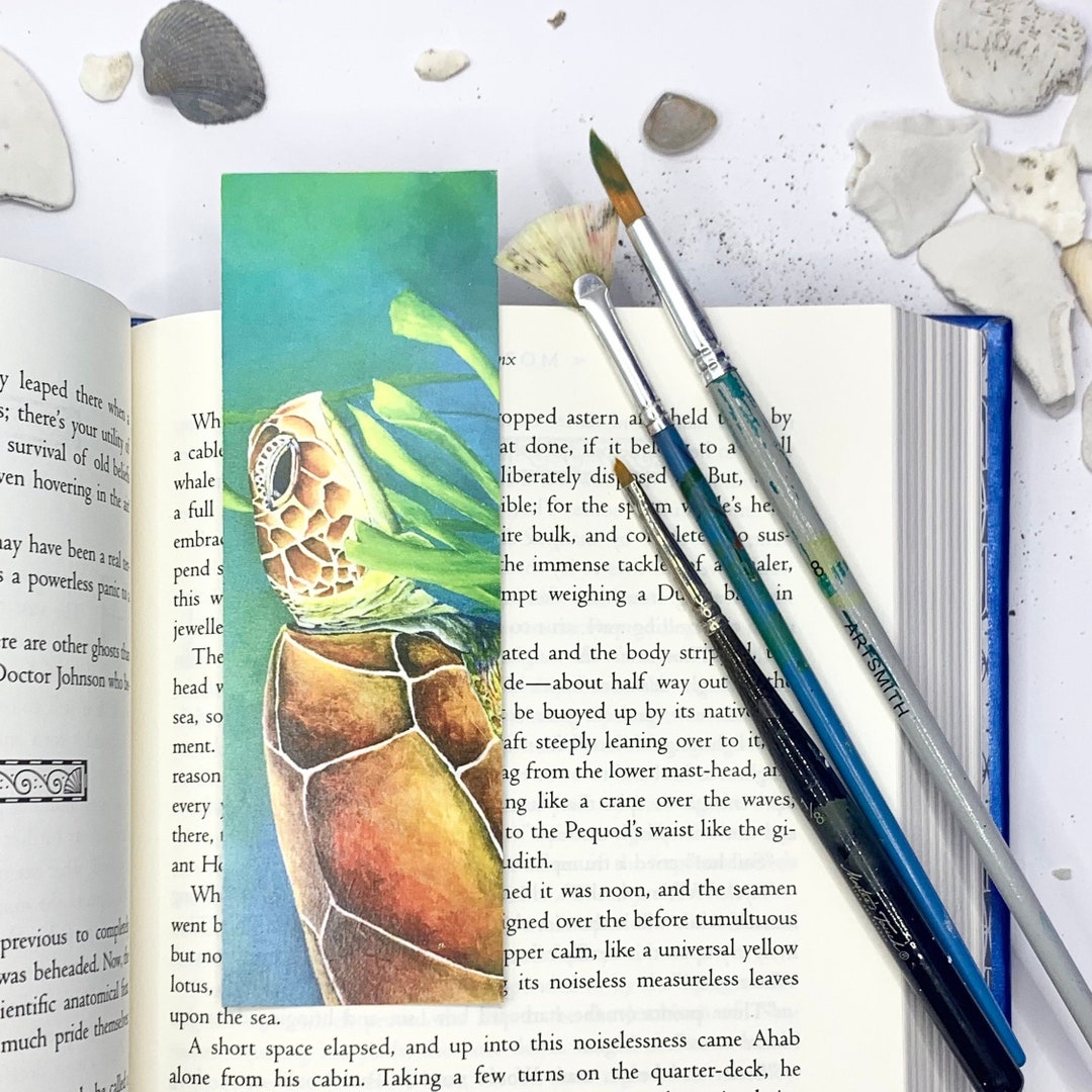 Sea Turtle Bookmarks, Green Sea Turtle Art, Sea Life Artwork on ...