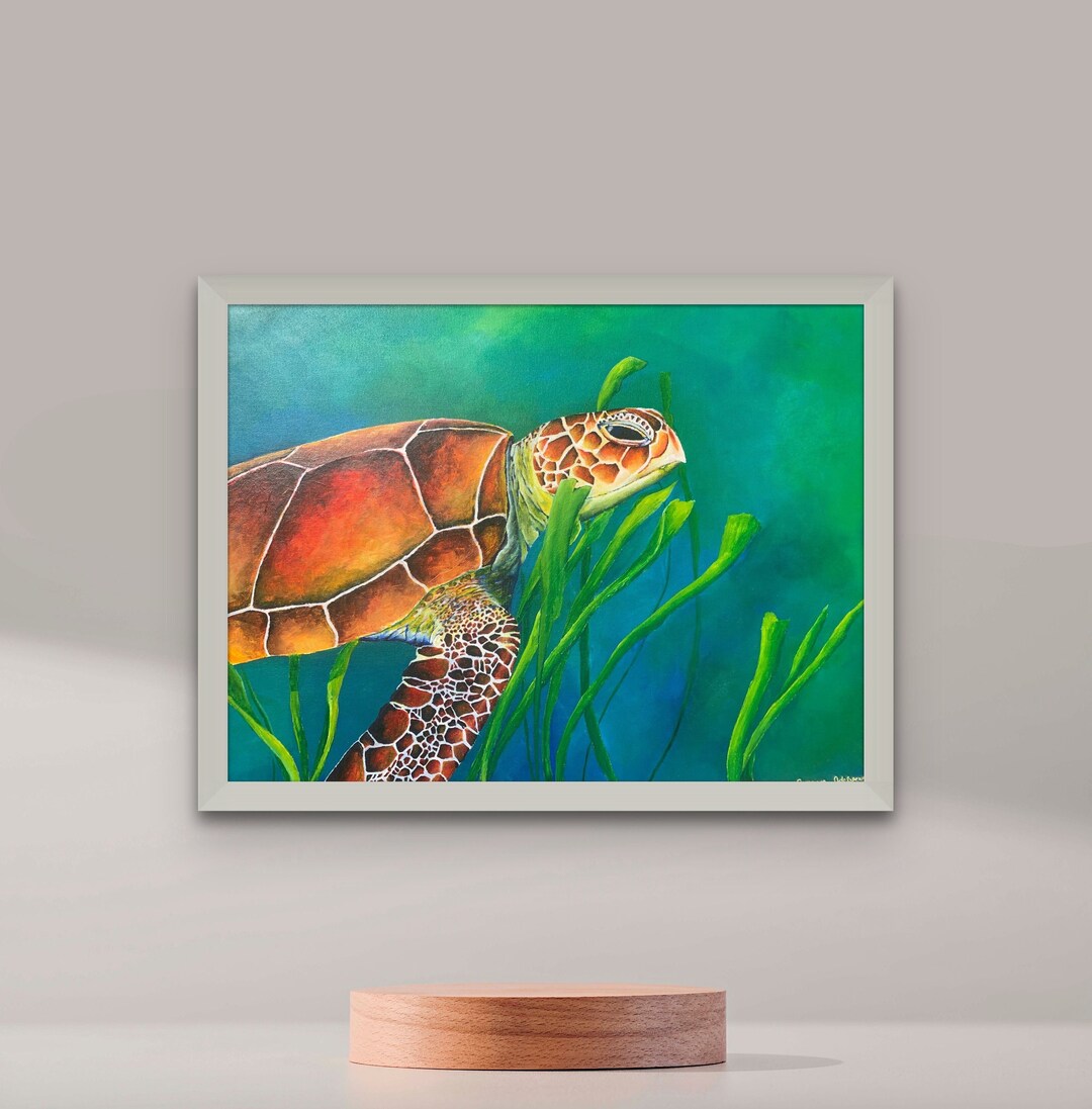 Green Sea Turtle Art Prints, Acrylic Sea Life Paintings, Framed Beach ...