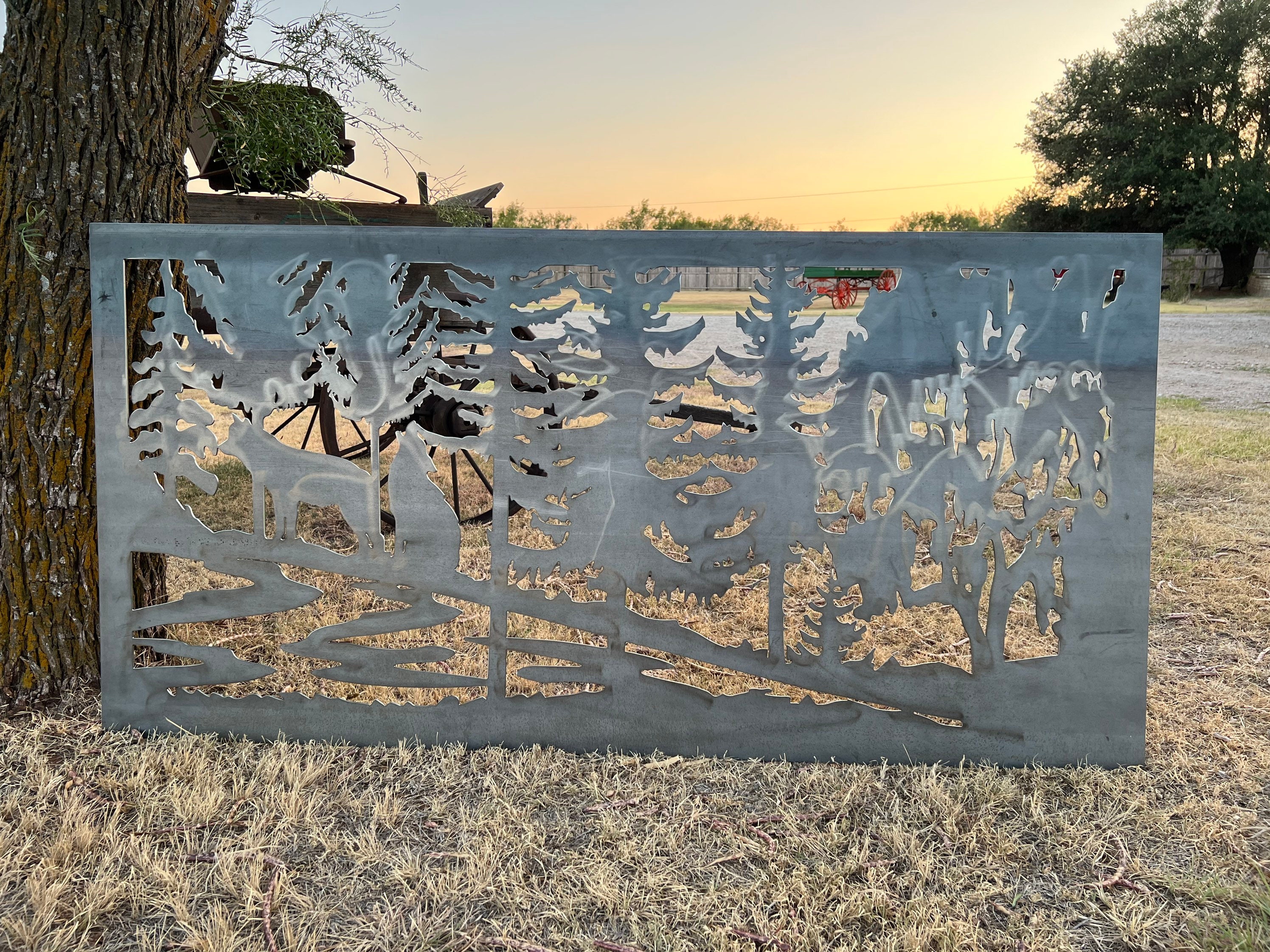 Decorative Rustic Metal Panel, Metal Panel Insert, Wildlife Scenery ...